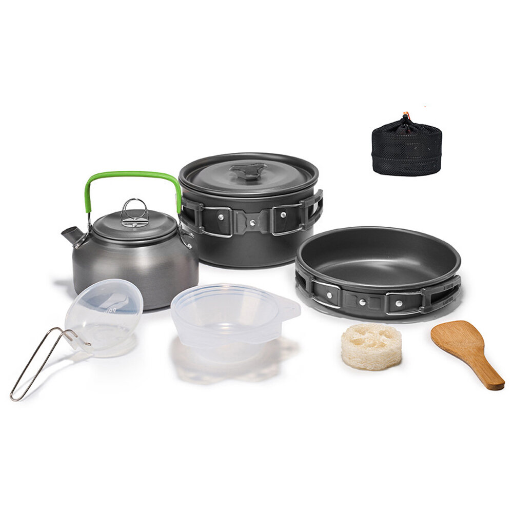 Набор посуды для кемпинга и походов Портативный набор для пикника Alumina Кастрюля Сковорода Набор для путешествий Цвет: оранжевый, черный (по выбору) Материал: алюминий Размер кастрюли: 170*170*100мм Размер сковороды: 180*180*45мм Длина ручки кастрюли: