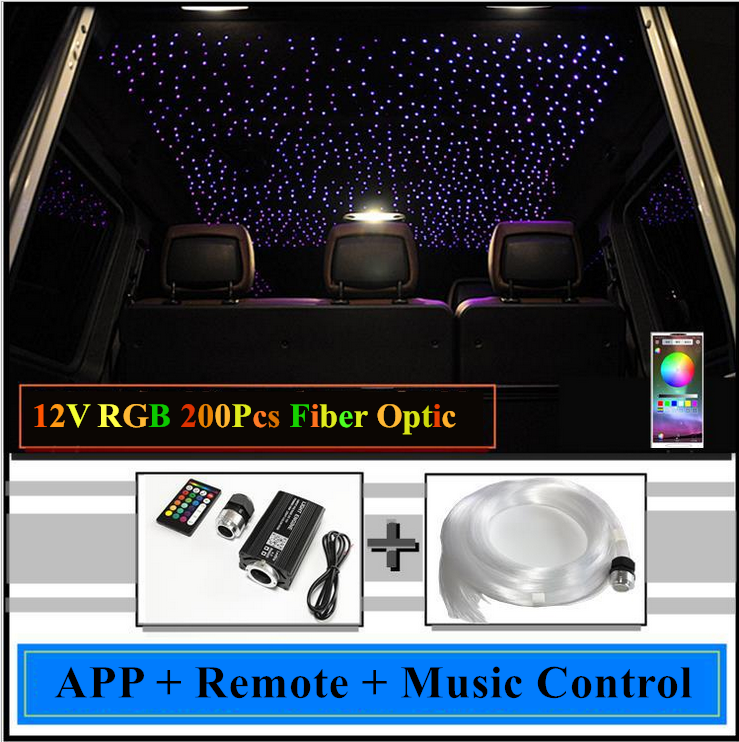 12W RGBW светодиодные оптоволоконные светильники для крыши автомобиля Звездное небо Потолочный светильник 200 шт. Кабель