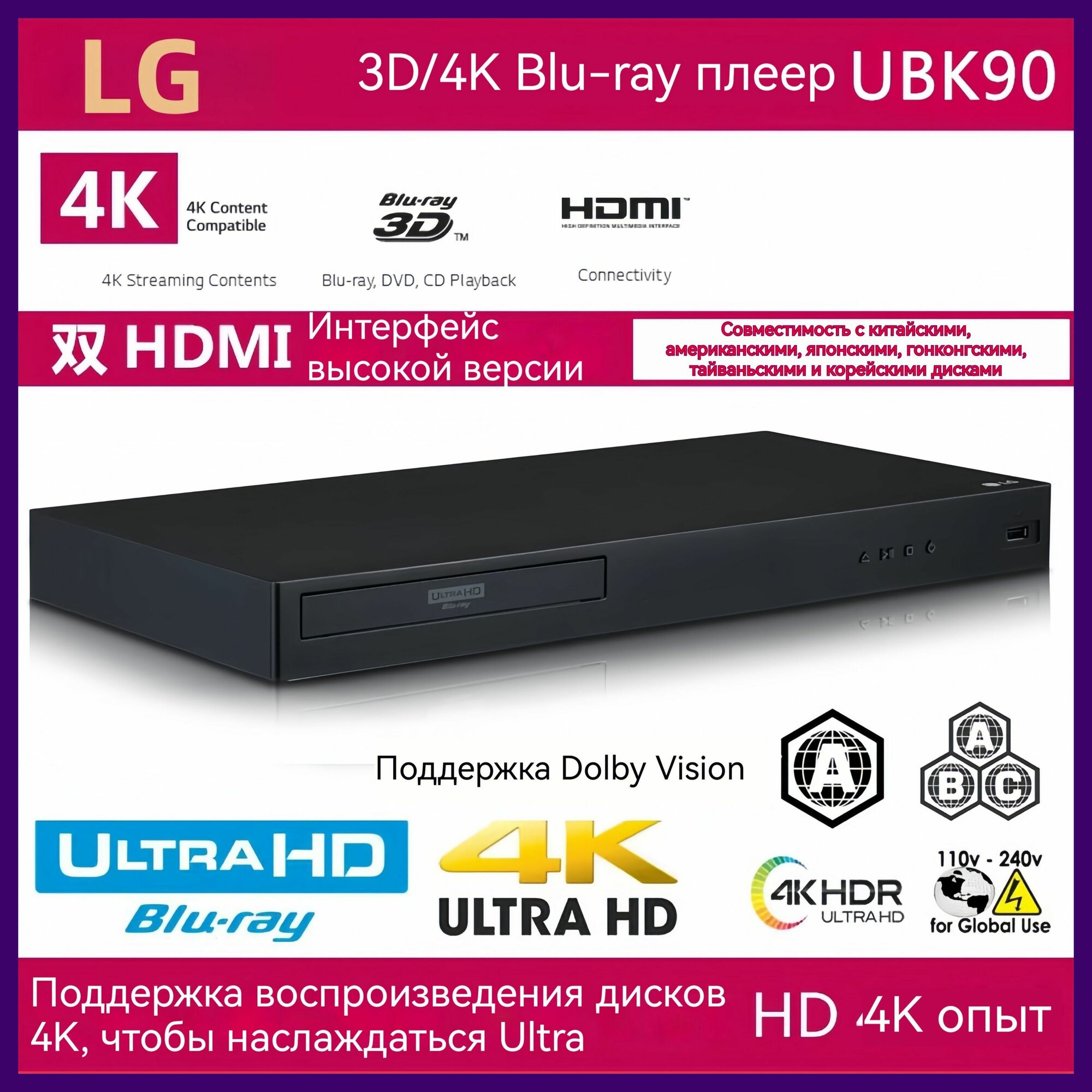 LG UBK90 4K Blu-ray плеер, AB