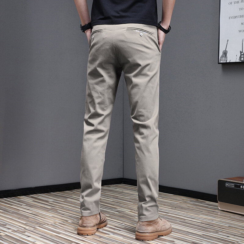 Слим тапер KLQ Круто Весенне-осенние хлопково-непроновые повседневные брюки мужские корейский стиль эластичные новые прямые, Размер_33