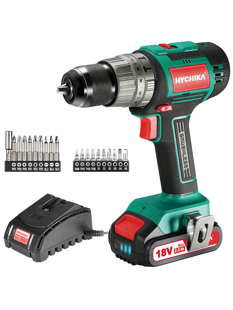 Бесщеточная дрель HYCHIKA, 2000 об/мин, 32000 ударов в минуту, быстрая зарядка