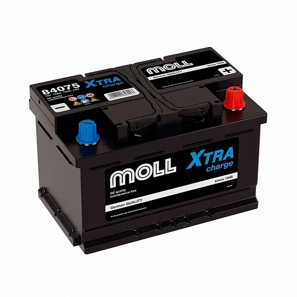 Аккумулятор автомобильный MOLL XTRA CHARGE 75.0 Ah 720 A ОП (278x175x190) (L3.0 84075) 278x175x190