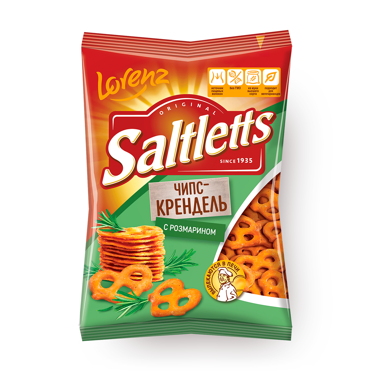 Чипсы-крендели Saltletts, с розмарином, 10 г белка, 450 ккал