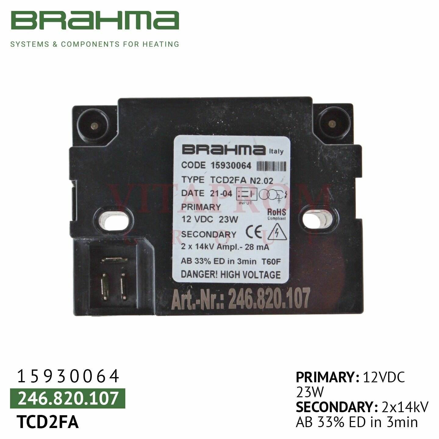 Трансформатор Brahma TCD2FA, 12VDC, 15930064