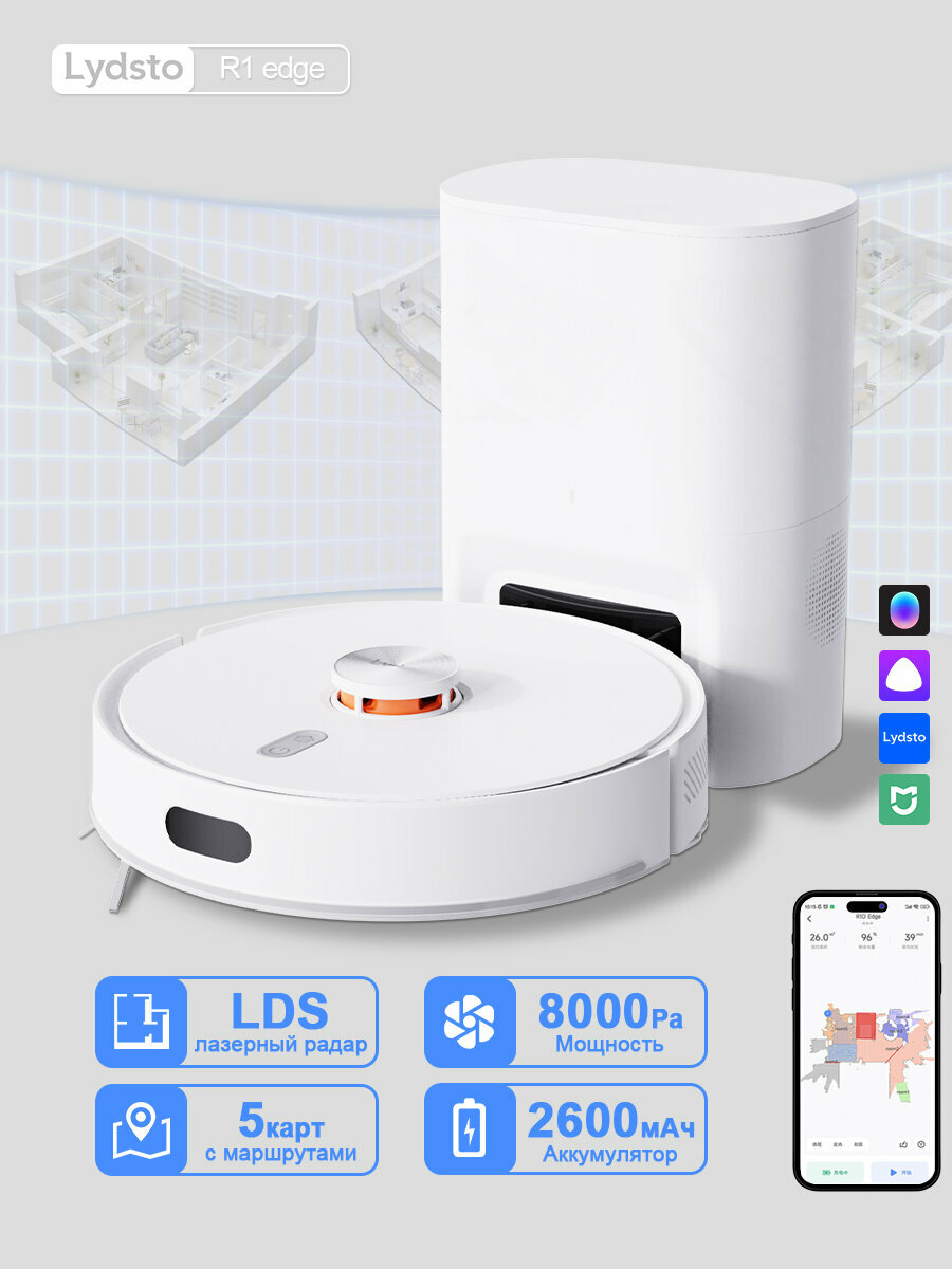 Lydsto R1 Edge white Mijia Робот пылесос моющий для дома Mi home