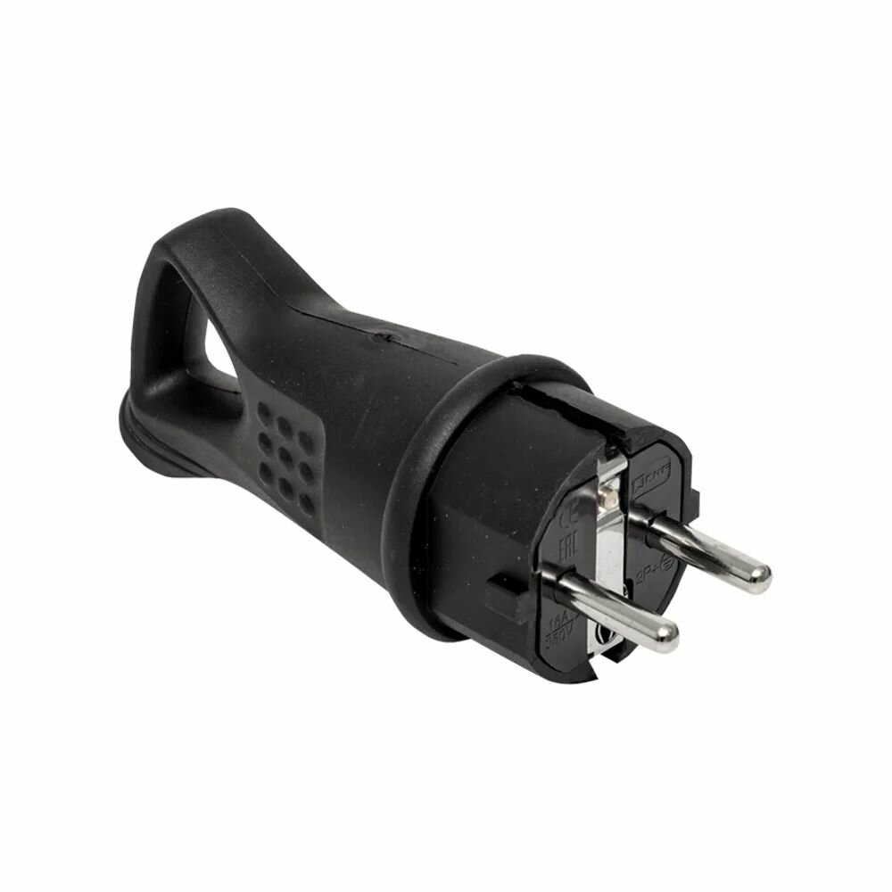 Угловая каучуковая вилка EKF с кольцом 230В 2P+PE 16A IP44 Марс RPS-017-16-230-44