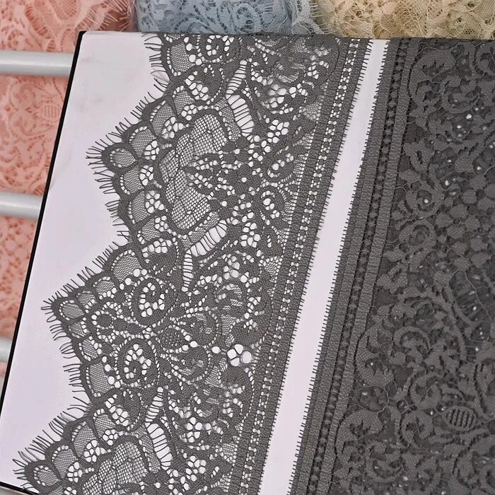 Серый эластичный кружевной трим 3 метра dark grey