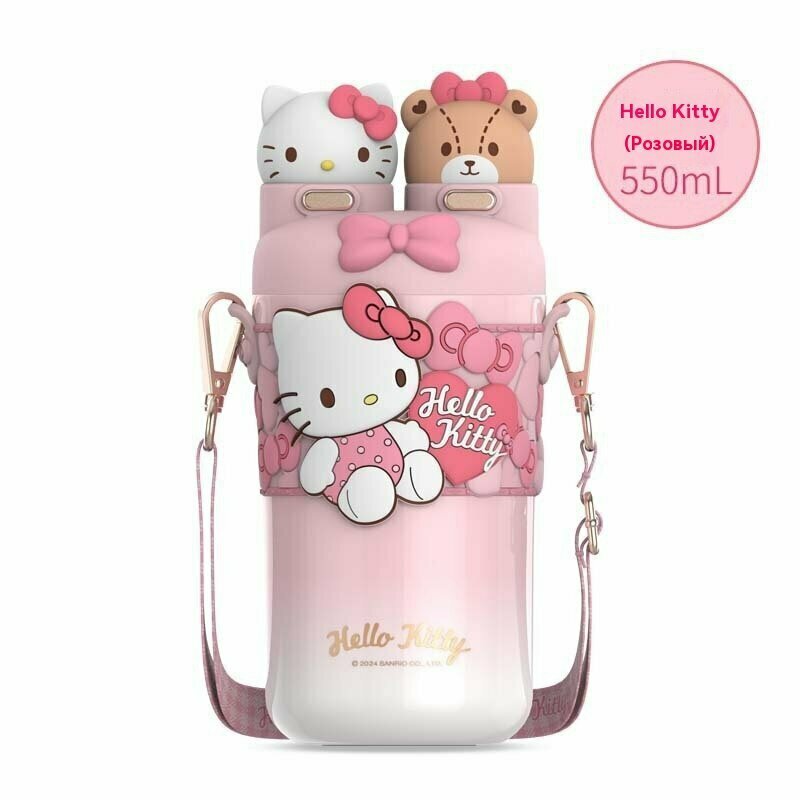 Термокружка Sanrio Hello Kitty с рисунком из мультфильма, изысканная офисная кофейная чашка из нержавеющей стали для девочек, милая двойная кружка для питья