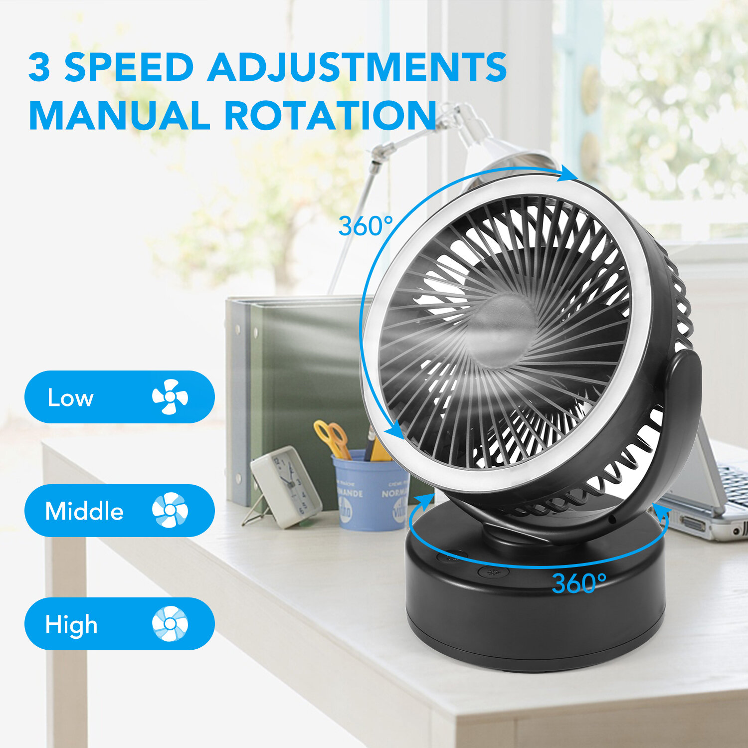 Портативный батарейный вентилятор для кемпинга со светодиодным фонарем, настольный вентилятор на батарейках с крючком для подвешивания для дома, палатки, автомобиля, экстренной помощи, кемпинга, пешего туризма, рыбалки