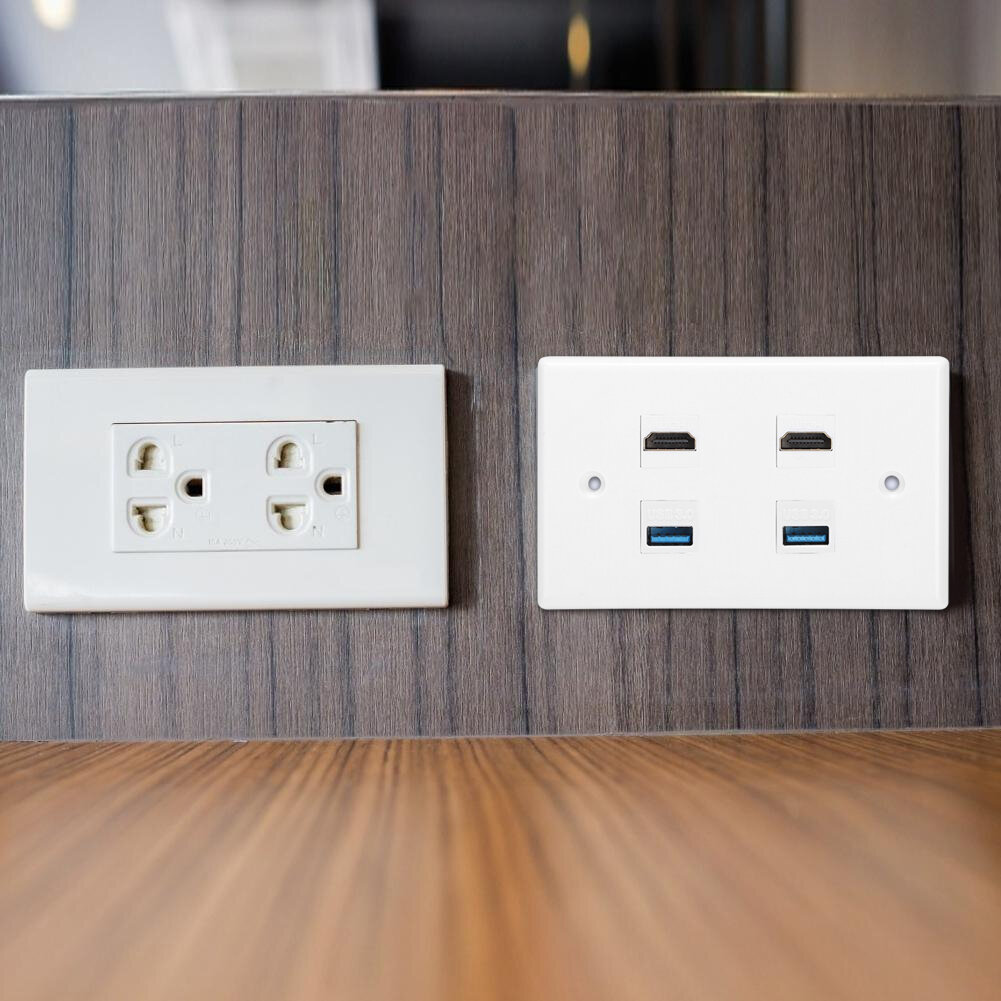 Панель настенная с 2 HDMI «гнездо-гнездо» и 2 USB для домашнего и отельного использования — компактное решение для подключения устройств