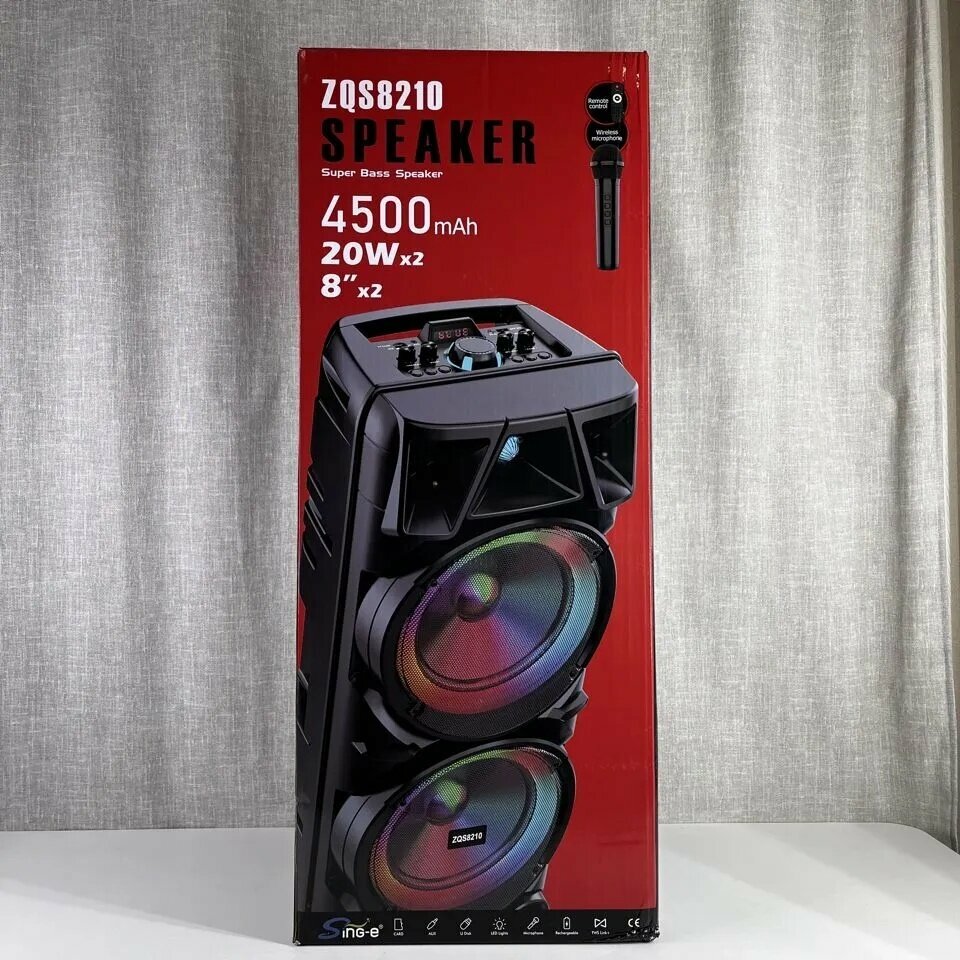 Беспроводная большая колонка ZQS8210, на колесиках с микрофоном и пультом