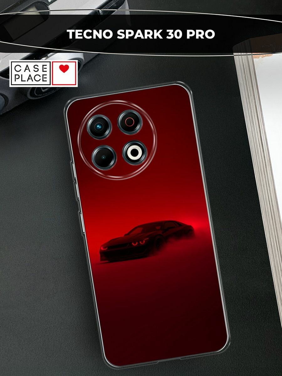 Чехол на Tecno Spark 30 Pro / Текно Спарк 30 Про с принтом Машина на красном фоне