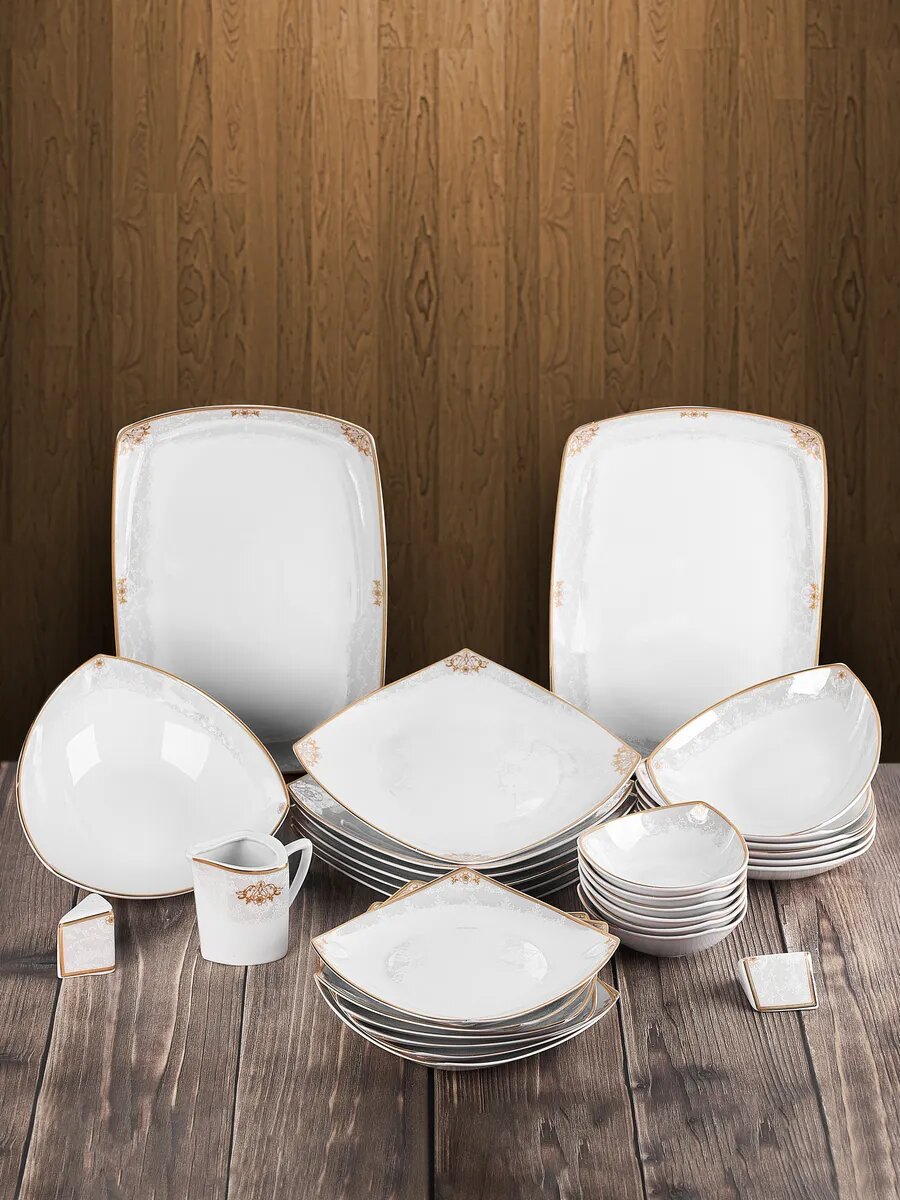 Сервиз столовый PARDIS CHINI "Aralia", фарфор, 30 предметов, белый, светло-золотистый
