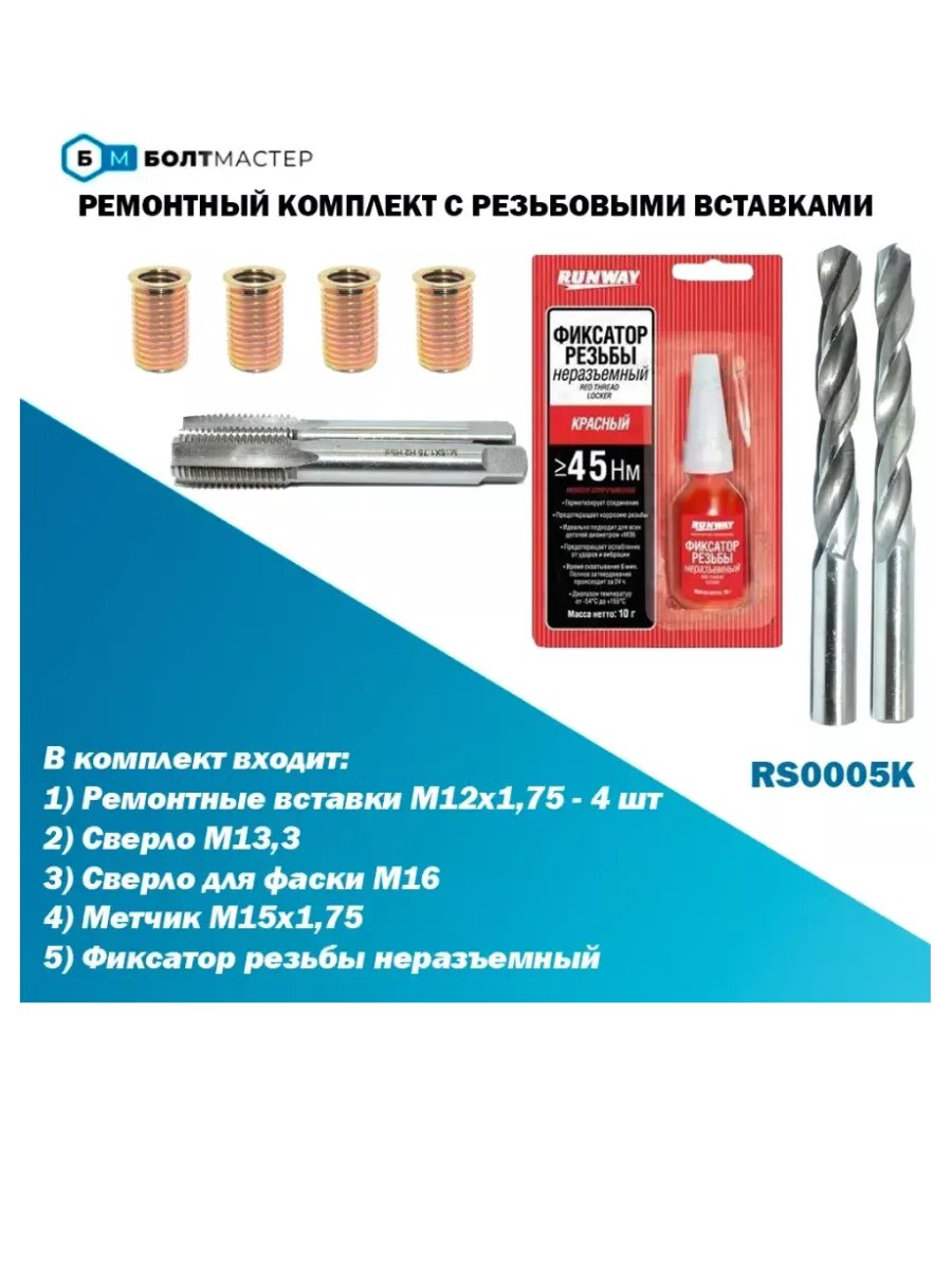 Ремонтный комплект резьбовых вставок 12x1,75 с инструментом