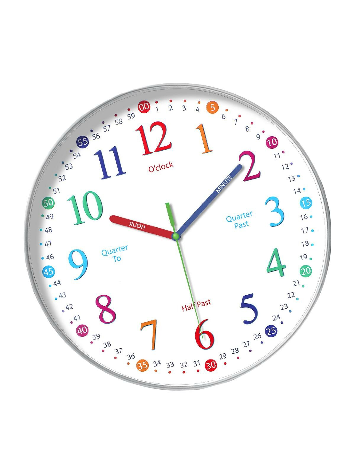 Бесшумные настенные часы для детской комнаты, красочные обучающие часы без наклеек