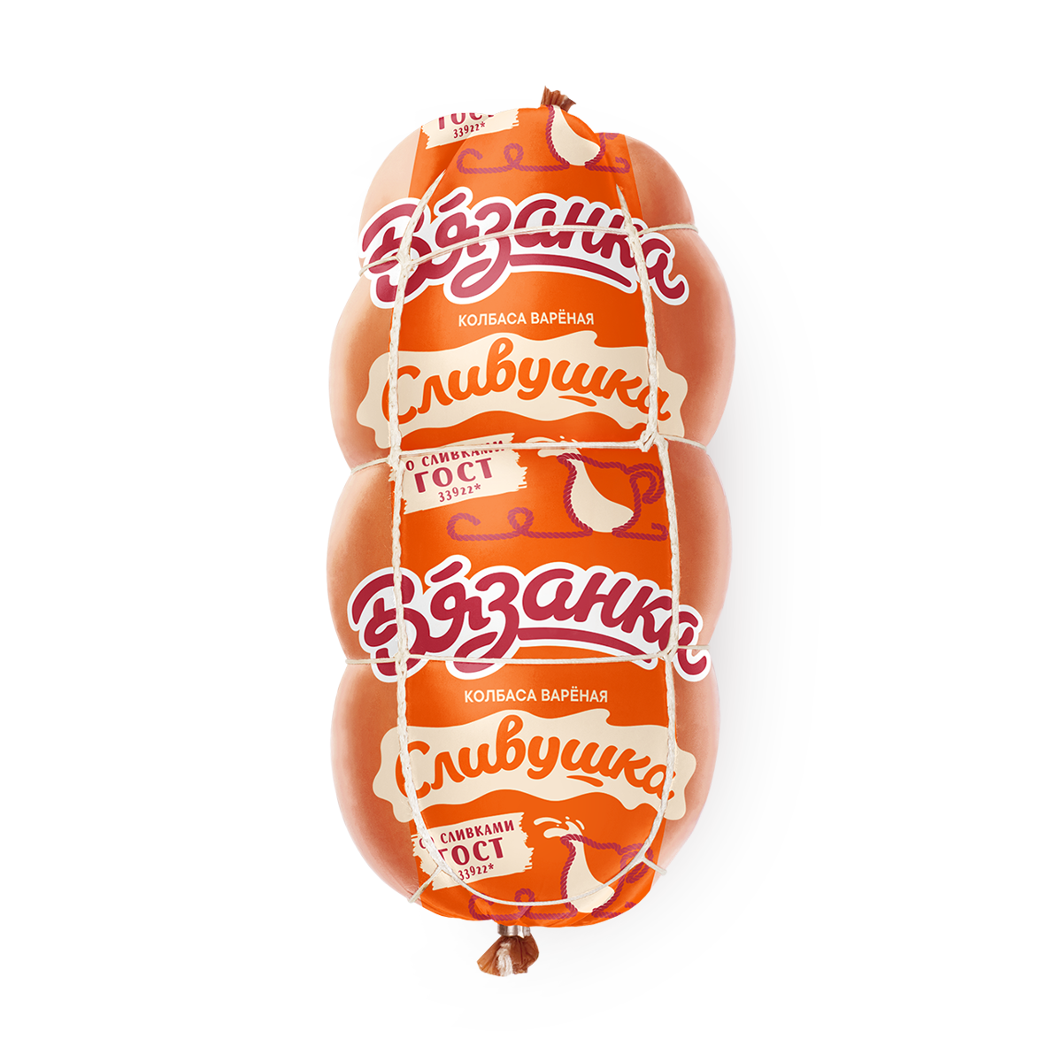 Вареная колбаса "Сливушка" Вязанка, свинина/куриное филе, 375 г