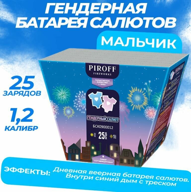 Салют Гендер пати дневной 25 залпов(мальчик)/1,2 дюйма с веером