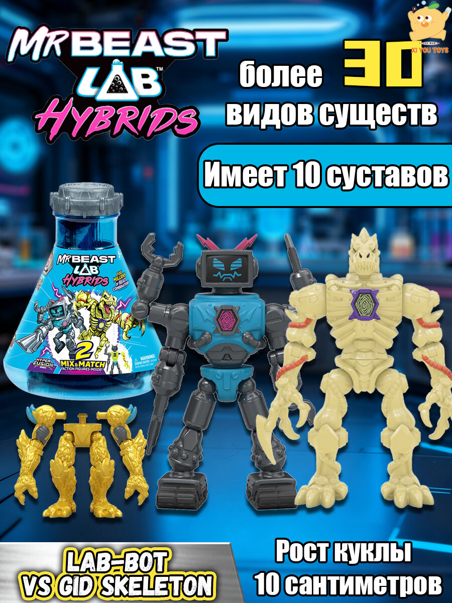 Moose MrBeast Lab Hybridds Lab-Bot vs GID Skeleton / лаборатория мистера зверя - 2 Смешанные Фигурки, Подходящие Для Детей В Возрасте От 5 Лет И Старше