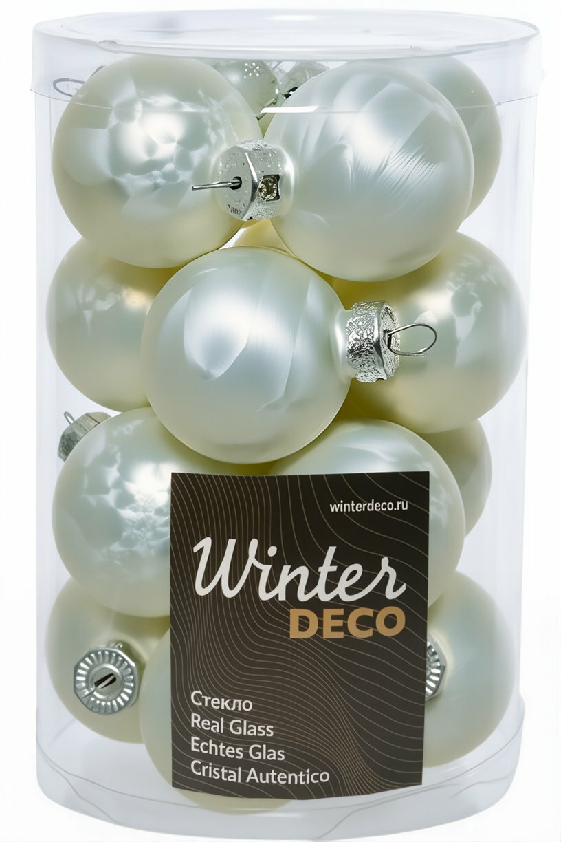 Стеклянные шары делюкс мини матовые, цвет: морозный белый, 35 мм, упаковка 16 шт, Winter Deco 010328