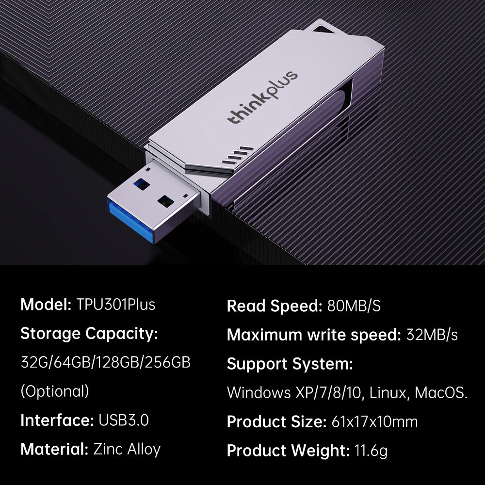 Флешнакопитель Lenovo thinkplus TPU301Plus 64GB USB 3.0 для ноутбуков, планшетов и ПК
