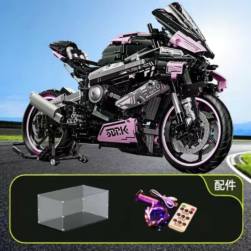 Совместим с Lego Розовый мотоцикл Строительные блоки Модель автомобиля Детская образовательная сборка Игрушечная машина Подарок для мальчиков Оптовая продажа