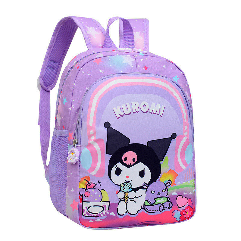 Kids school backpack with cute cartoon pattern and arch shoulder system for young learners dark purple