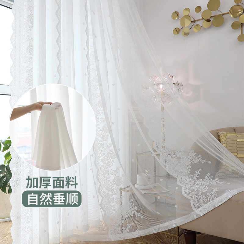 Прозрачная непрозрачная двухслойная ткань, интегрированная для балкона, спальни, эркера, белая прозрачная блокирующая ткань для штор в пасторальном стиле