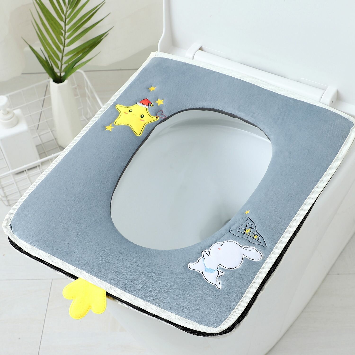 Чехол на сиденье унитаза квадратный на молнии/Теплый чехол для дачного, уличного туалета/Мягкая теплая многоразовая накладка на унитаз