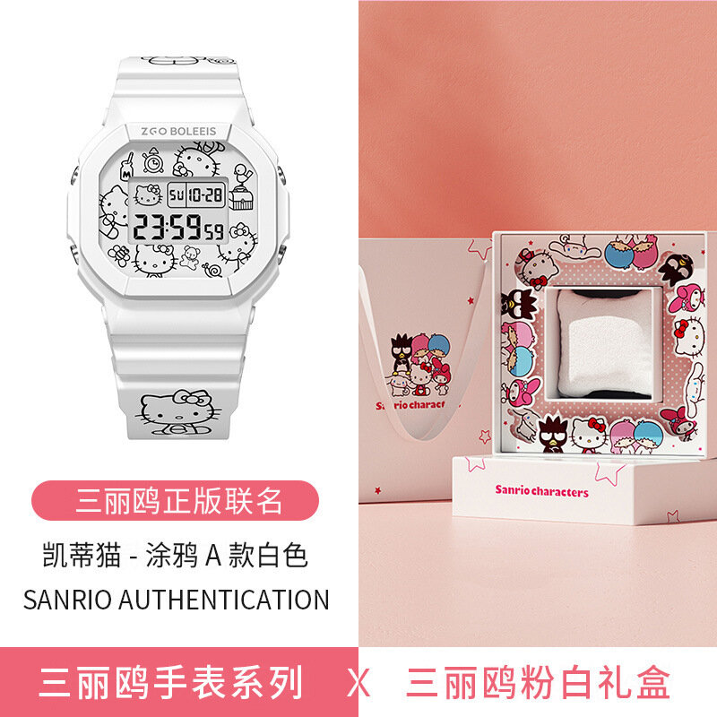 Электронные часы Lio для девочек, подходящие для учениц средней и старшей школы, детей, девочек, коллаборация с Hello Kitty