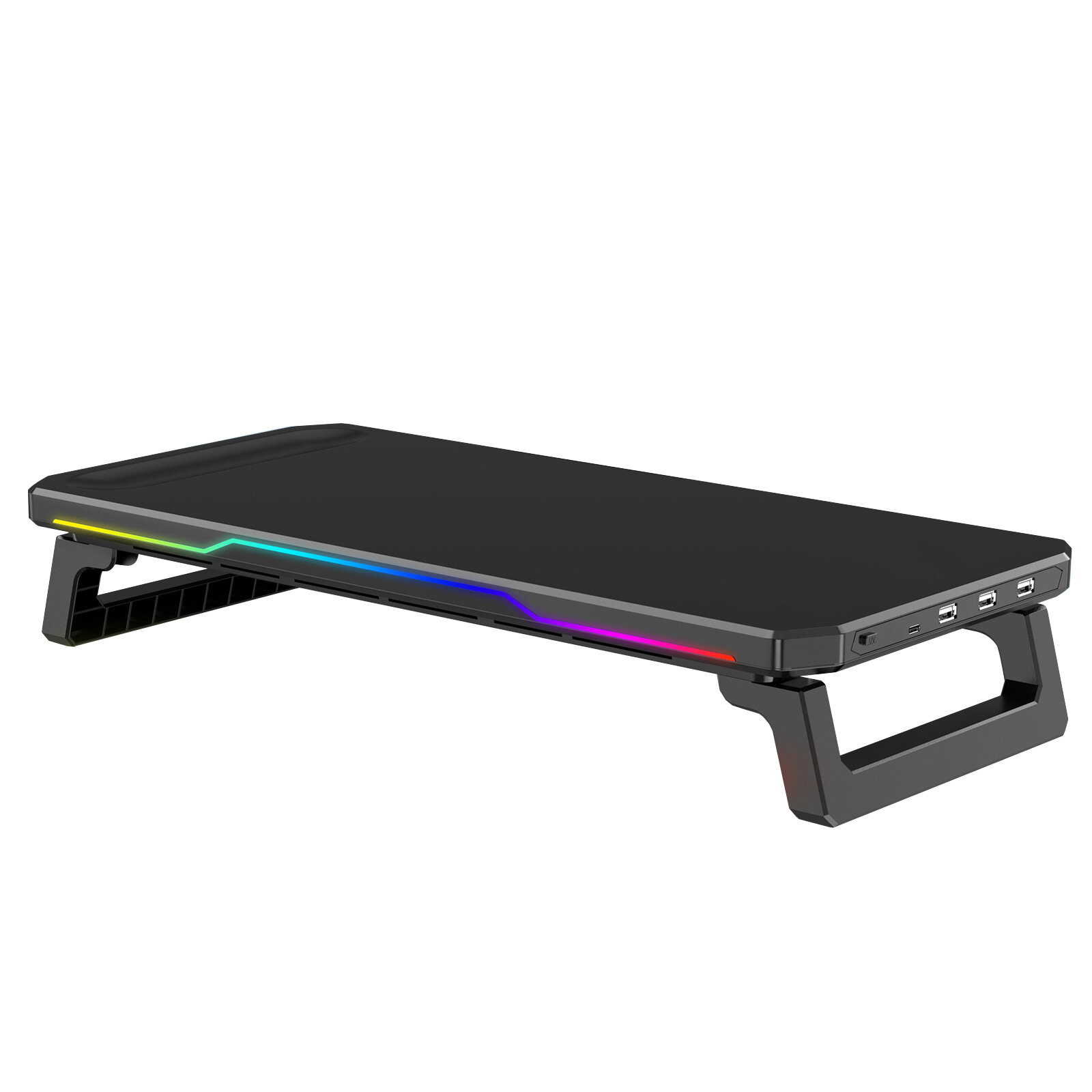 Большая подставка для монитора с RGB-подсветкой и USB-хабом, черная для ноутбуков и десктопов
