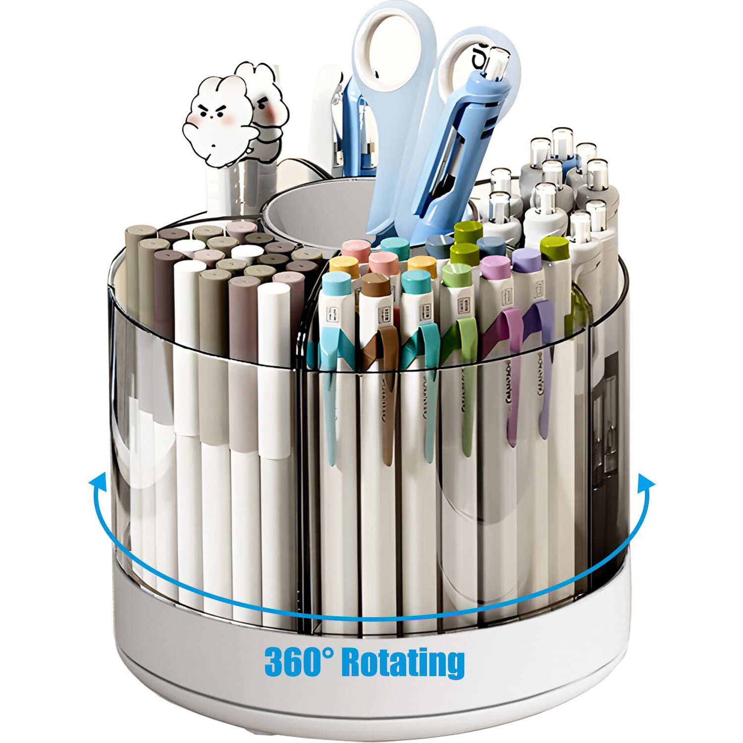 Держатель для ручек с 360-градусным вращением, 6 отсеков, подставка для карандашей для стола, органайзер для стола и аксессуары для канцелярии, ящик для хранения творческих материалов для домашнего офиса, размер 5.9 дюйма x 5.9 дюйма x 5.9 дюйма,