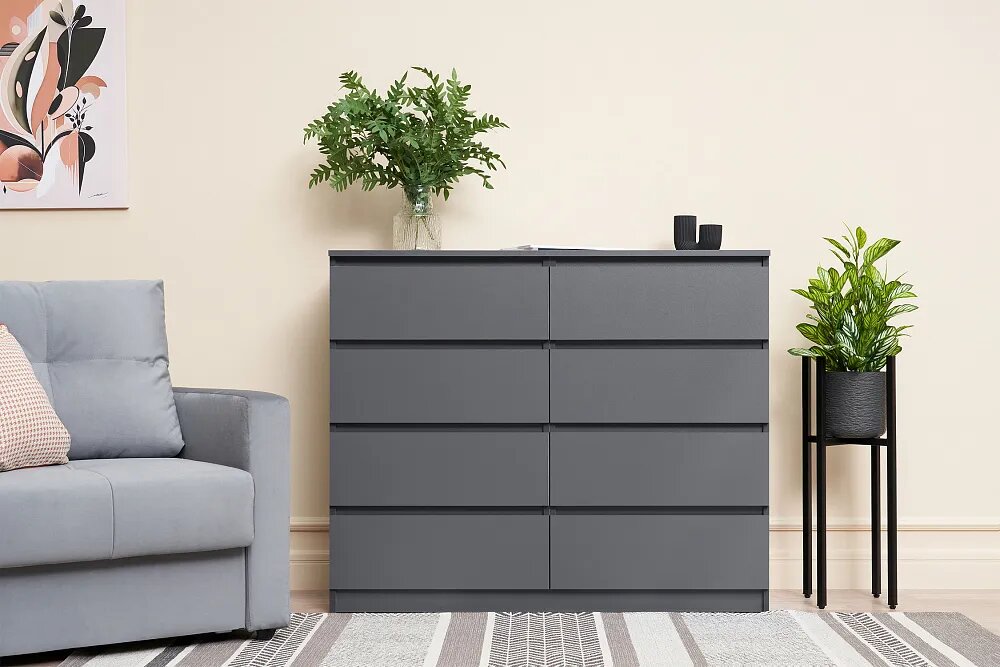 Комод для вещей 8 выдвижных ящиков, Челси, 120.2х99.5х45 см, ЛДСП, Графит