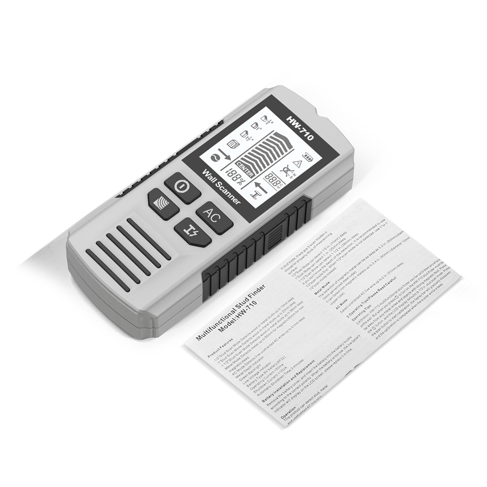 Детектор проводов/металла/древесины, ручной, с LCD, серый