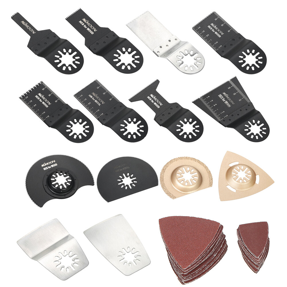 66pcs Комплект Oscillating Инструменты Пила для Fein Multimaster Makita Bosch Rockwell Sonicrafter Worx, Мультицвет, Материал: High Carbon Steel, Bimetal, High Speed Steel, Alloy, Stainless Steel, Для резки ковра, кожи, линолеума, картона, дерева,