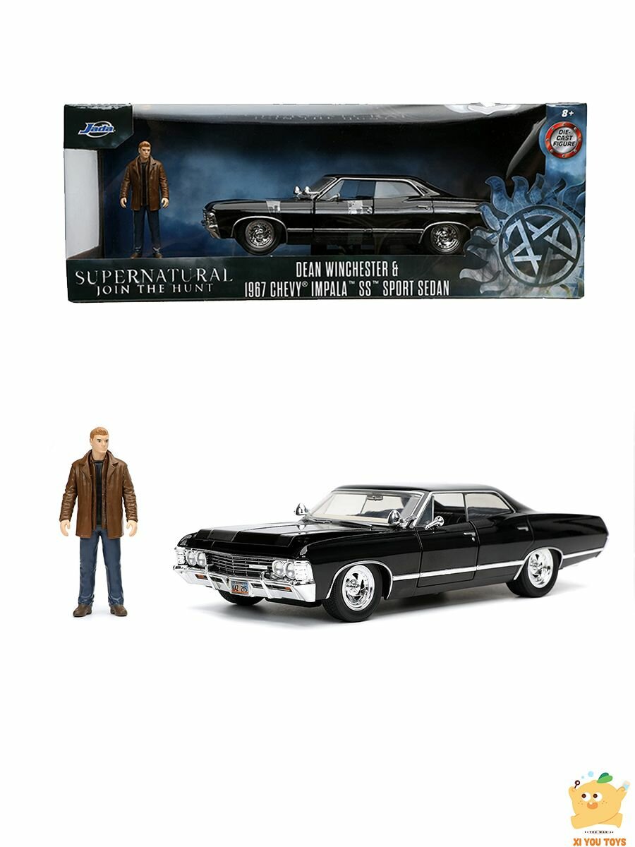 Jada Toys Supernatural 1967 Chevy Impala & Dean Winchester / Автомобиль Jada Supernatural Chevy Impala 1967 Года Выпуска, Отлитый Под Давлением, Подходит Для Детей В Возрасте От 8 Лет И Старше.