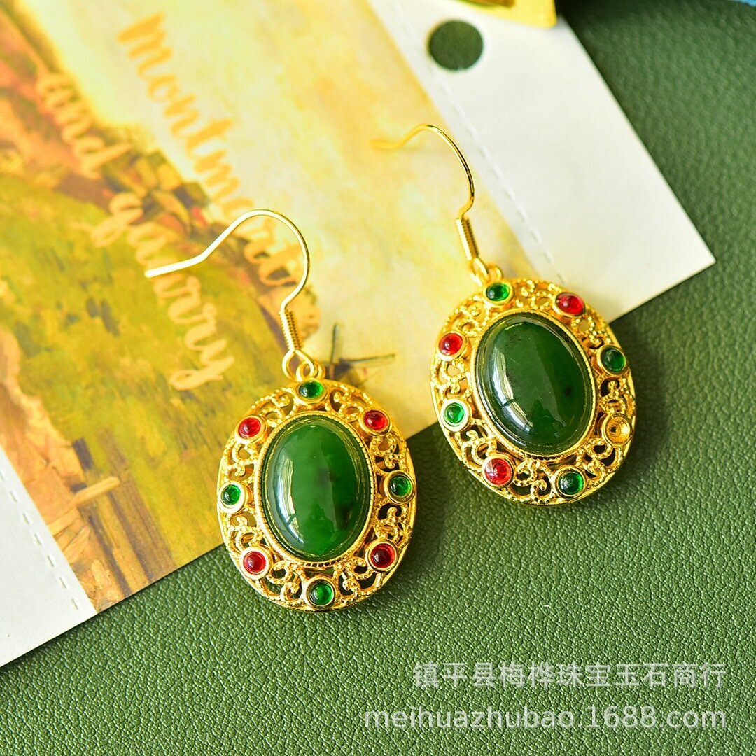 Новые серьги в китайском стиле, древние инкрустированные серьги из нефрита и яшмы, капля воды, бабочка, серьги в древнем стиле, ретро, лучший друг, женский стиль