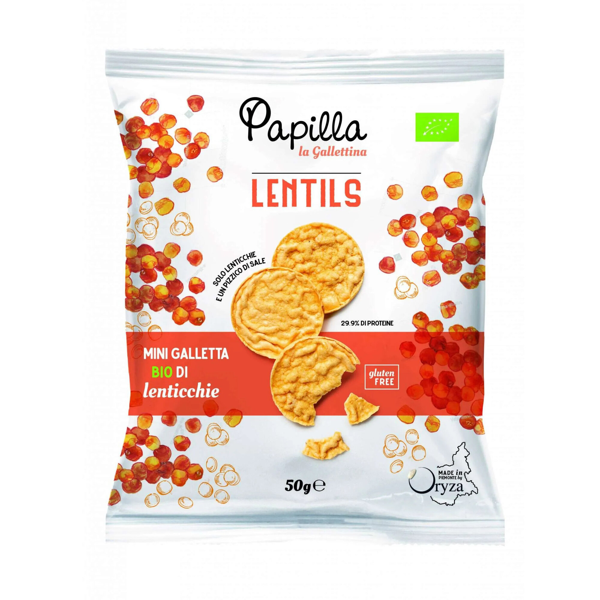 Хлебцы круглые (мини галеты) из чечевицы BIO, PAPILLA LENTILS, ORYZA, 0,05 кг