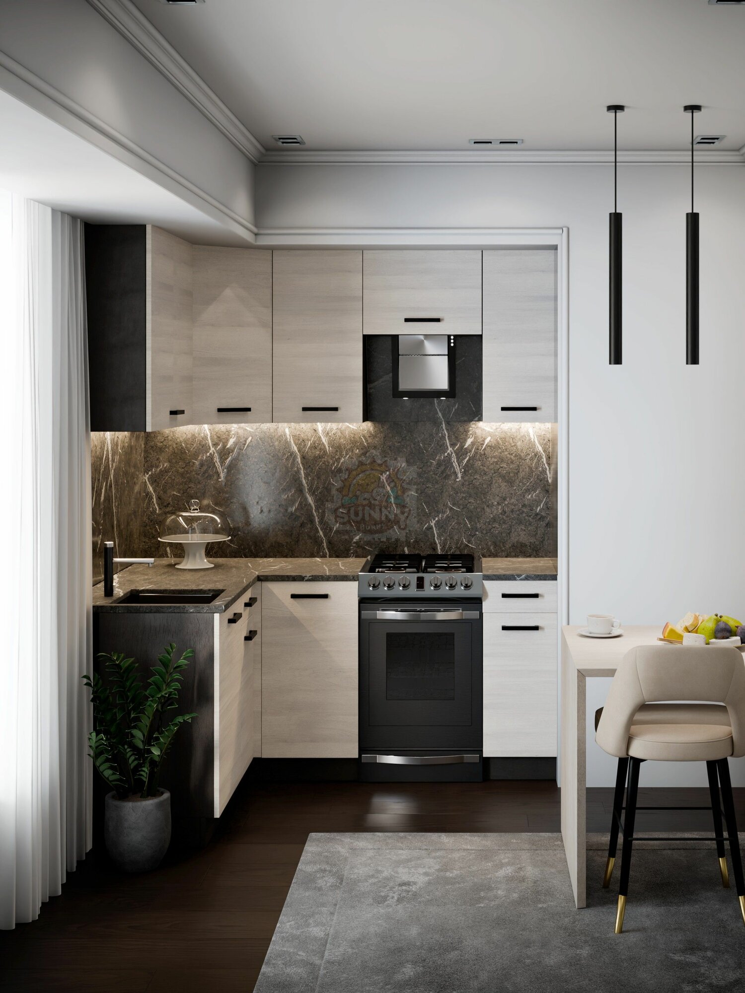 Кухня модульная угловая со столешницей Мария, 140 см х 180 см, Венге/Лоредо ЛДСП, 180 х 180 х 60 см, столешница 60 см.