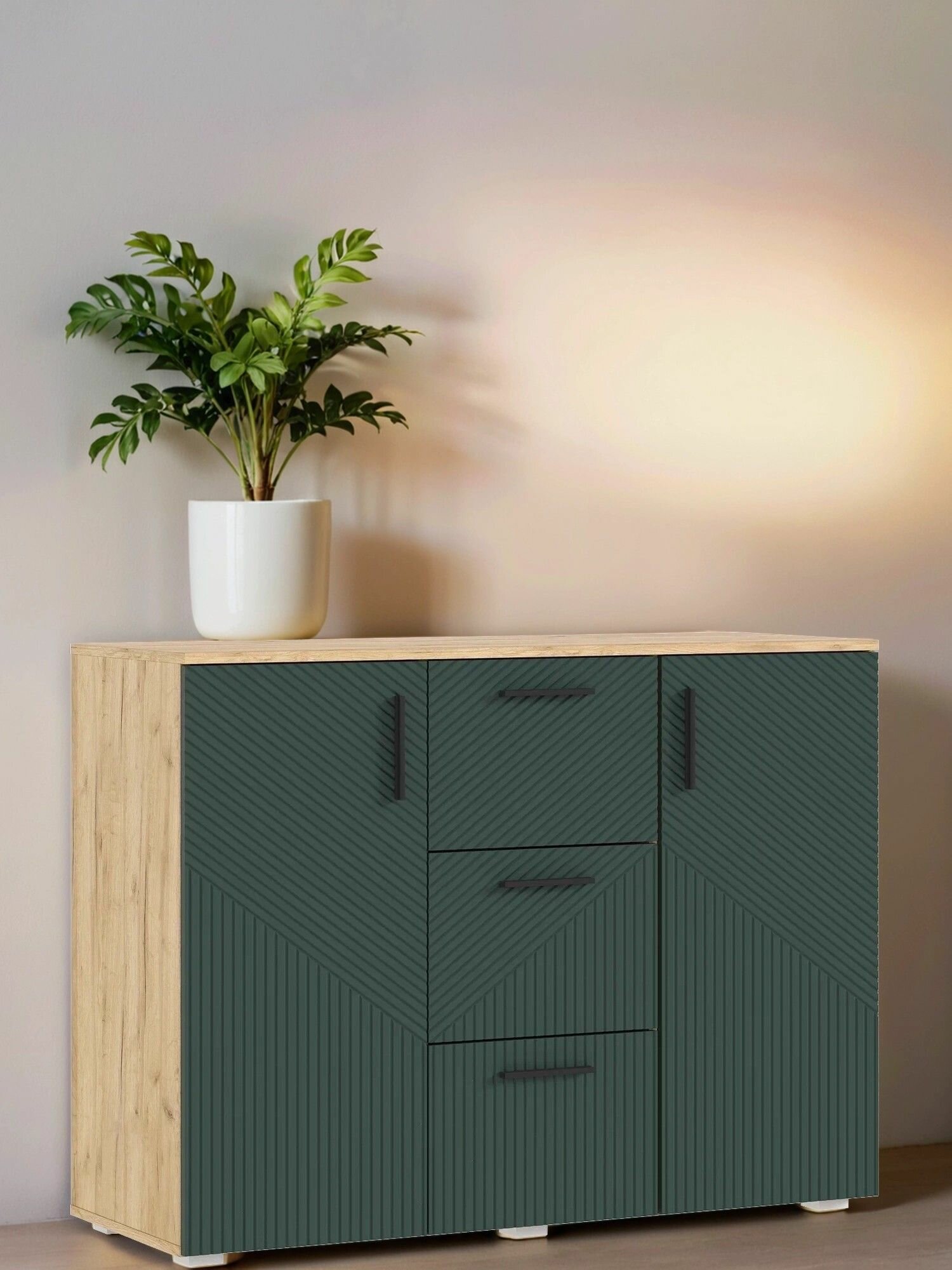 Комод МиФ "Сильвия" S-MF0050431, шариковые направляющие, 3 ящика, 2 дверцы, цвет браш мени грин