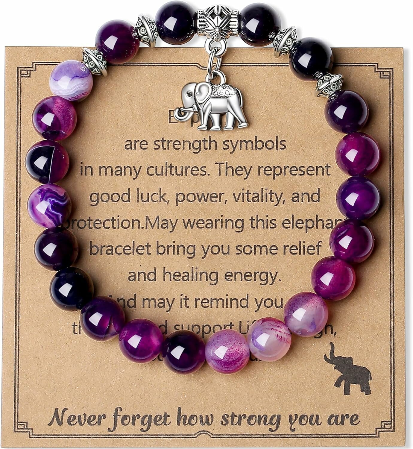 Подарки для женщин на тему слонов, вдохновляющий браслет со слоном, браслет, символизирующий расширение прав и возможностей женщин, браслет для снятия тревоги, эластичный браслет из натуральных каменных бусин диаметром 8 мм.