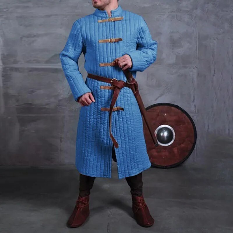 Мужской средневековый костюм рыцаря Gambeson Doublet из полиэстера 4XL 5XL Синий, XXXL, Blue