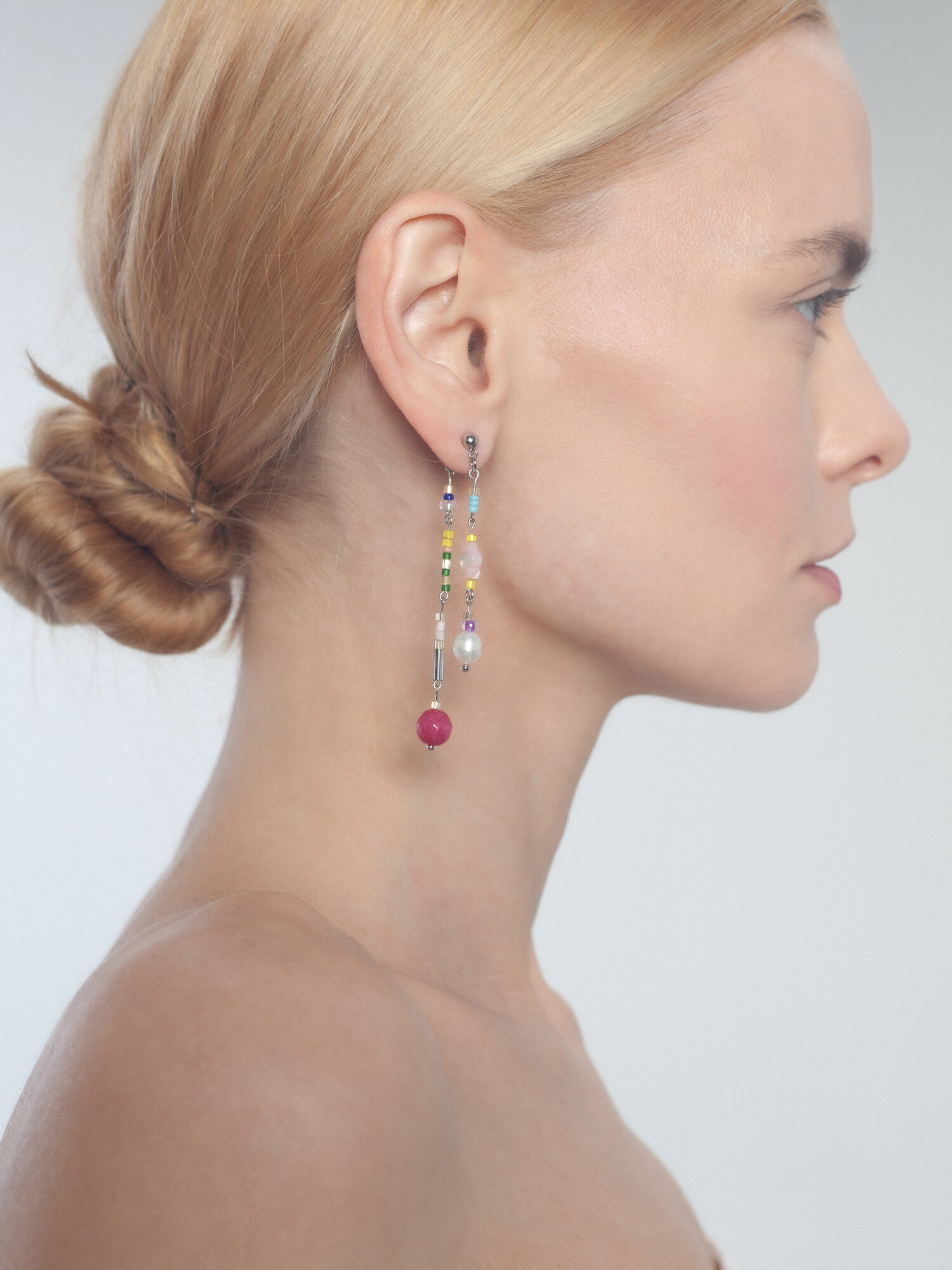 Серьги пусеты, двусторонние, агат, жемчуг культивированный, перламутр