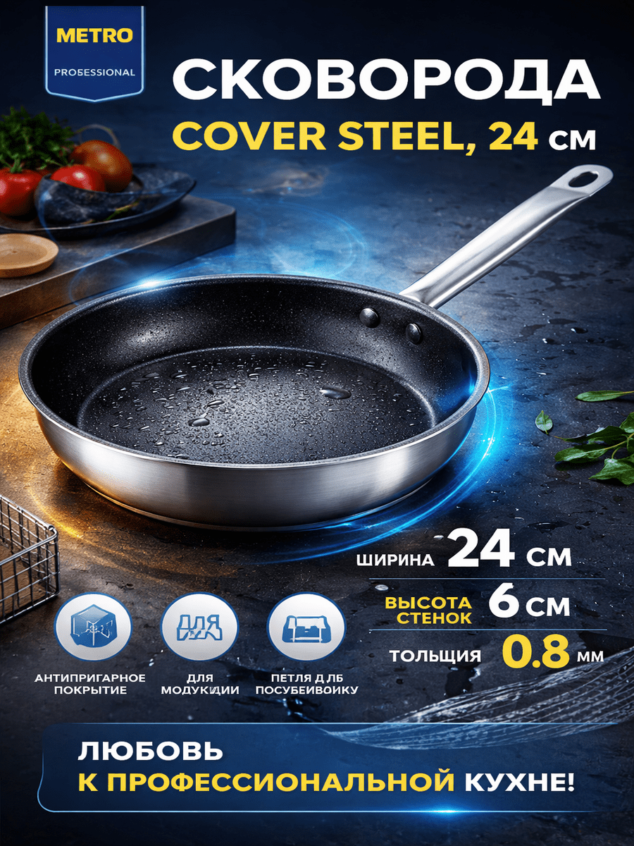 METRO PROFESSIONAL Сковорода Cover Steel, 24см