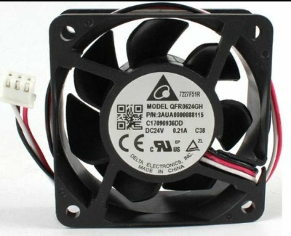 Вентилятор охлаждения Delta QFR0624EH 60x25mm DC24V 0.15A 6800 об/мин 38.3CFM, высокое давление, 2/3 провода, для преобразователей частоты и шкафов управления