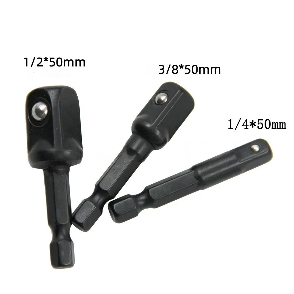 50mm Набор адаптеров для торцевых голов 3 шт, 1/4" 3/8" 1/2", с шариковым фиксатором, для шуруповерта и ударного гайковертаторцевых ключей.