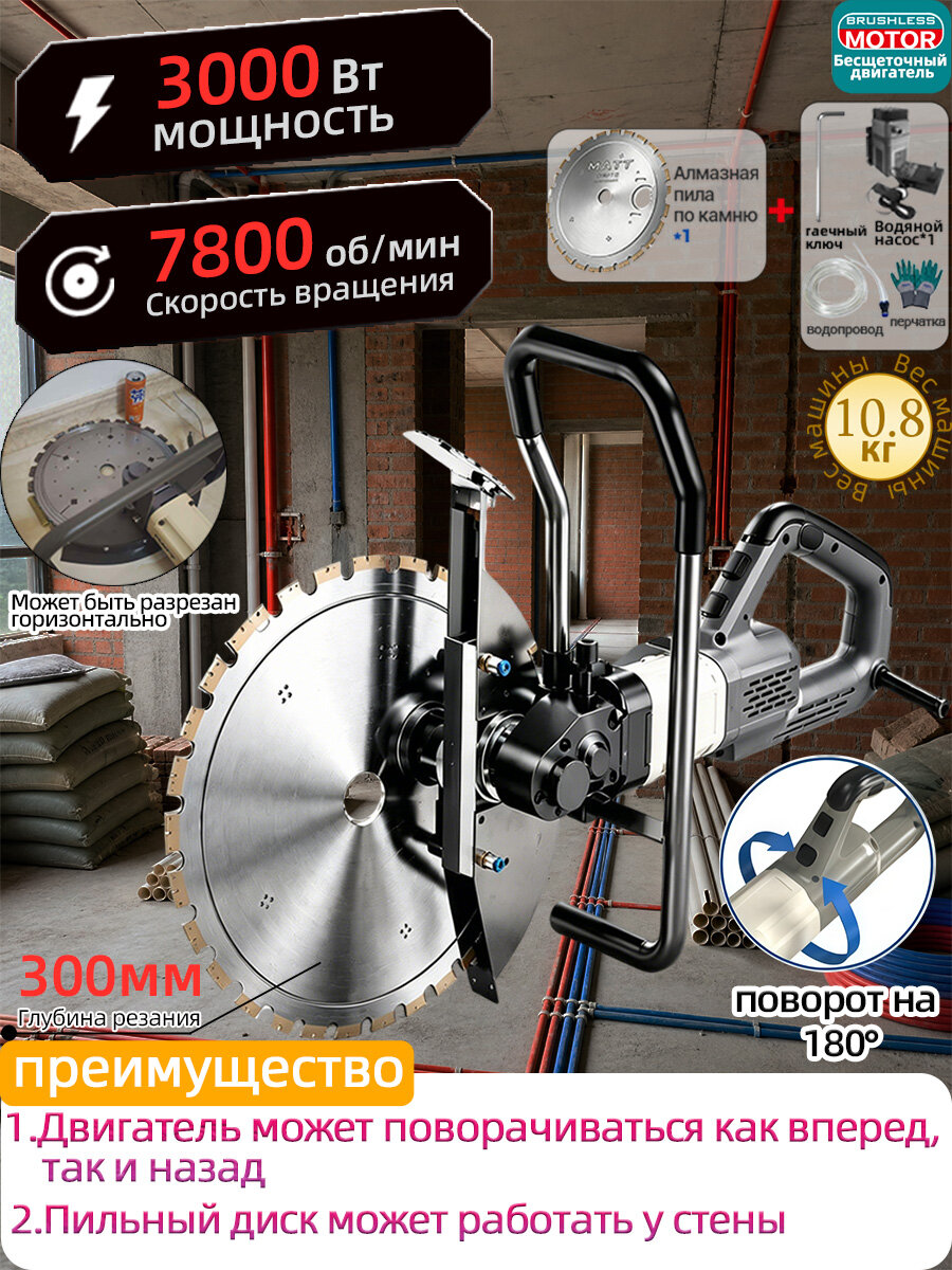 Мощная машина для нарезания канавок, не требующая регулировки бесщеточная дисковая бензопила для резки бетона, предназначенная для резки и обработки бетонных стен.