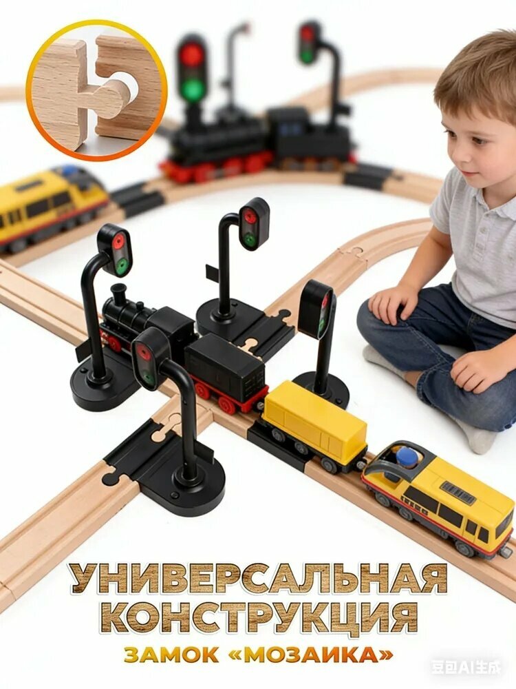 Игрушечный светофор для деревянной железной дороги Управляется кнопкой и совместим с основными брендами