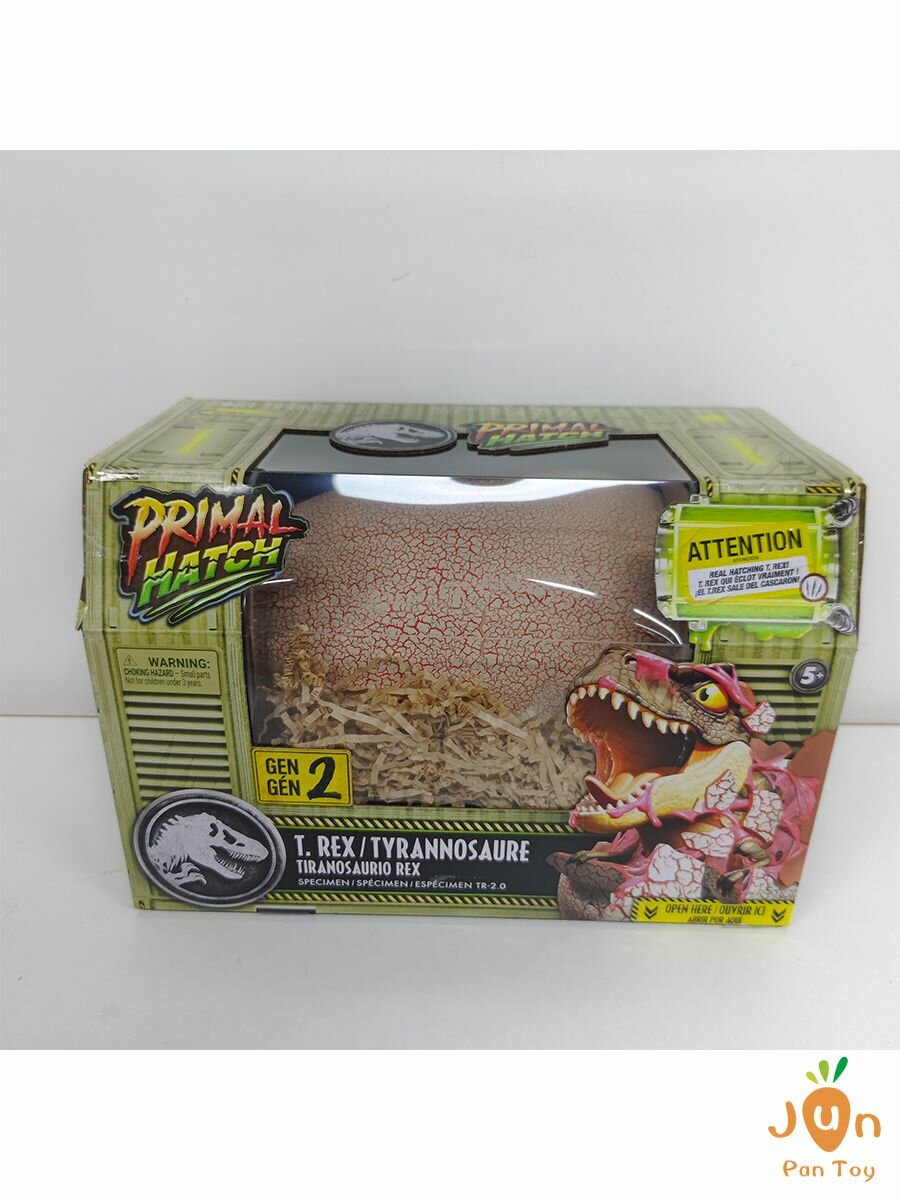 Jurassic World Primal Hatch Gen 2 T-Rex Egg / Интерактивная игрушка с разбитой скорлупой яйца динозавра тираннозавра, подходящая в качестве развивающей игрушки для детских подарков на день рождения