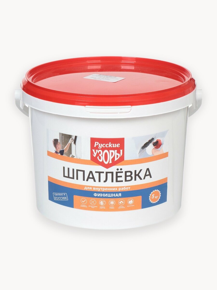 Русские узоры, Шпатлевка финишная, готовая, для внутренних работ, 8 кг