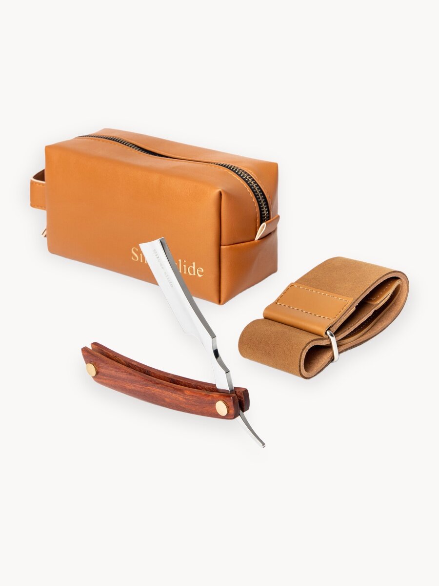Набор опасная бритва "Silver Slide", сталь 440C, для бороды/усов, ремень, несессер
